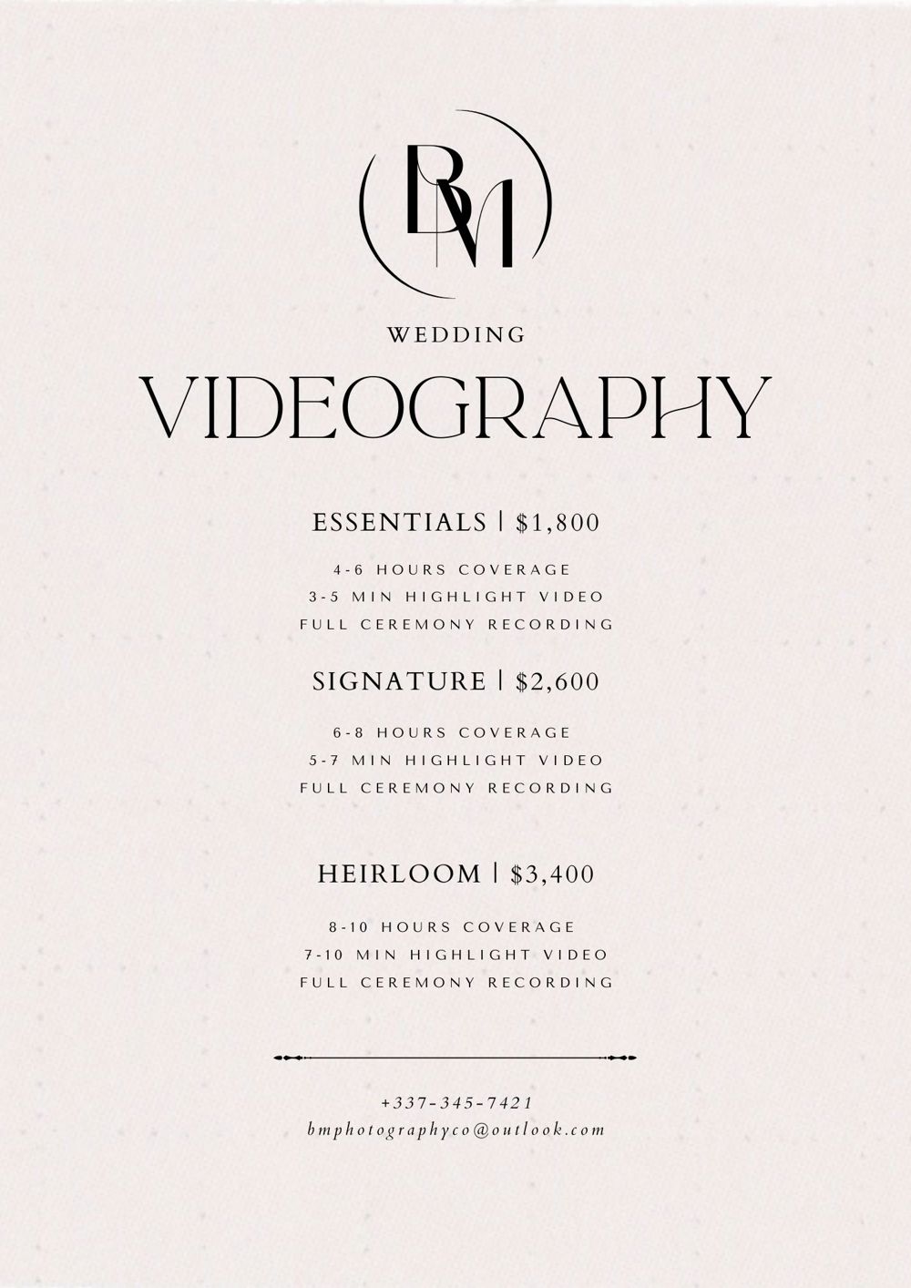 Wedding Pricing · BM Photography Co.